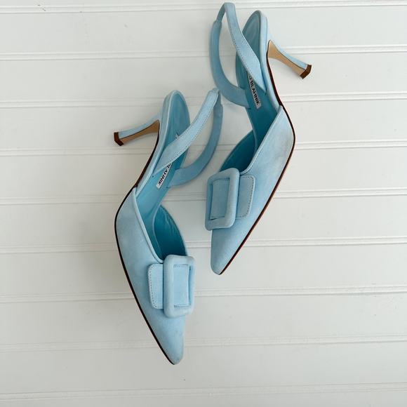 Manolo Blahnik | Shoes | Manolo Blahnik Maysli Slingback Buckle Suede ...